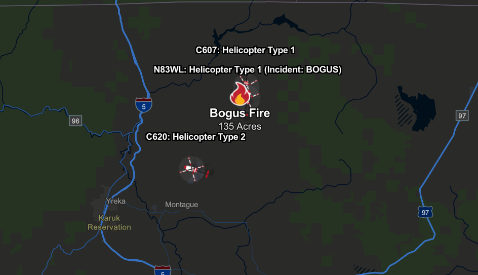 Locaton and status of Bogus Creek fire